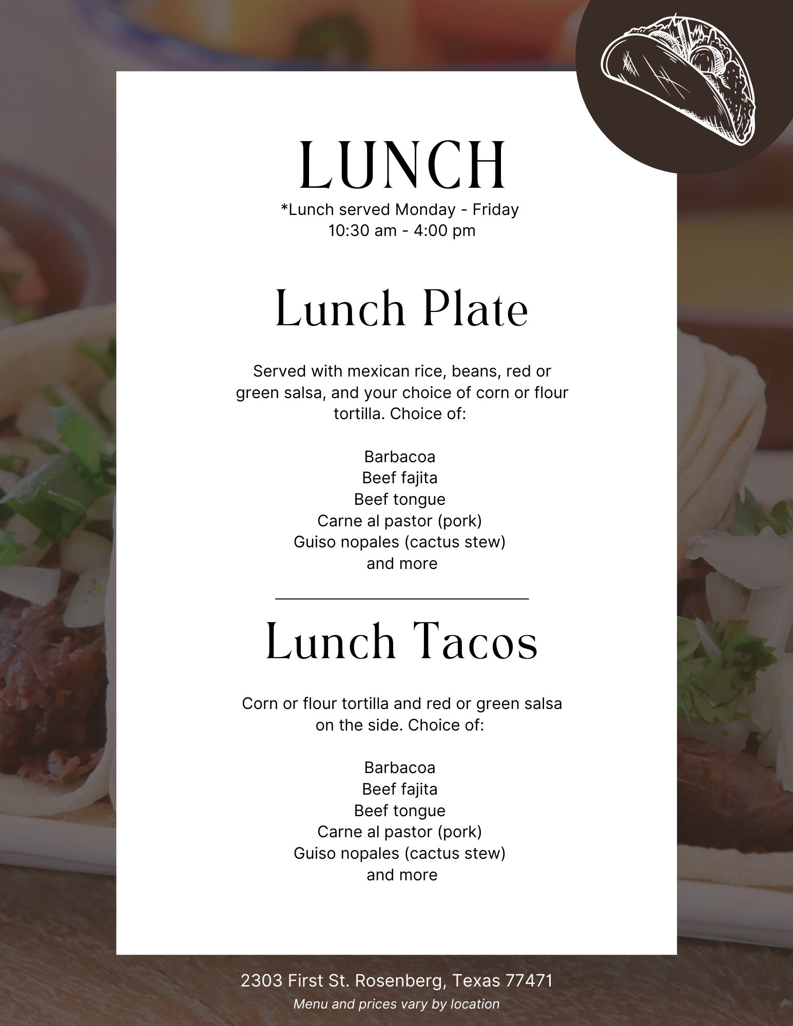 Lunch Menu – sanluistortilleria